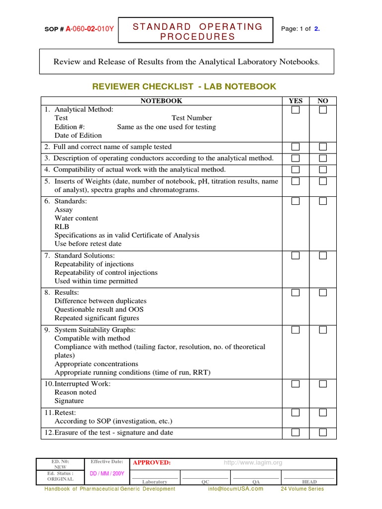 Review and Release of Results From The Analytical Laboratory Notebooks ...