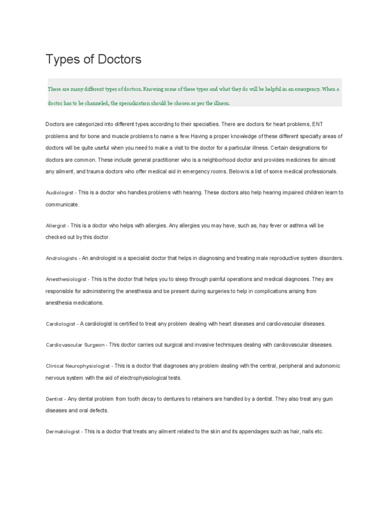 Types of Doctors | Specialty (Medicine) | Surgery | Free 30-day Trial ...