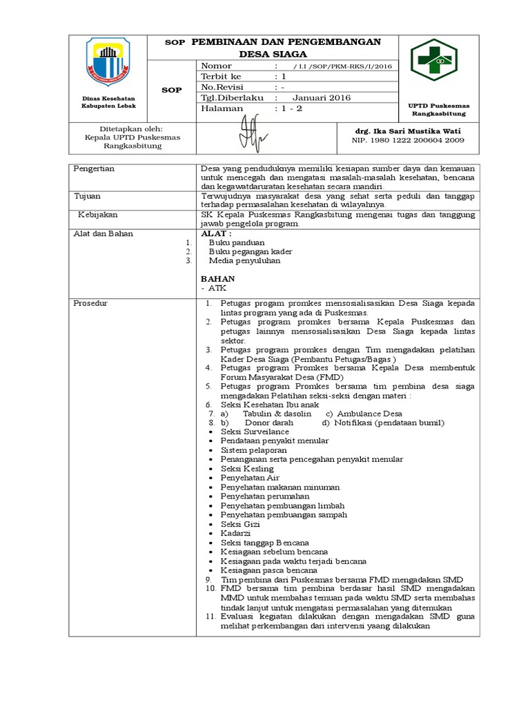 Sop Pembinaan Dan Pengembangan Desa Siaga | PDF