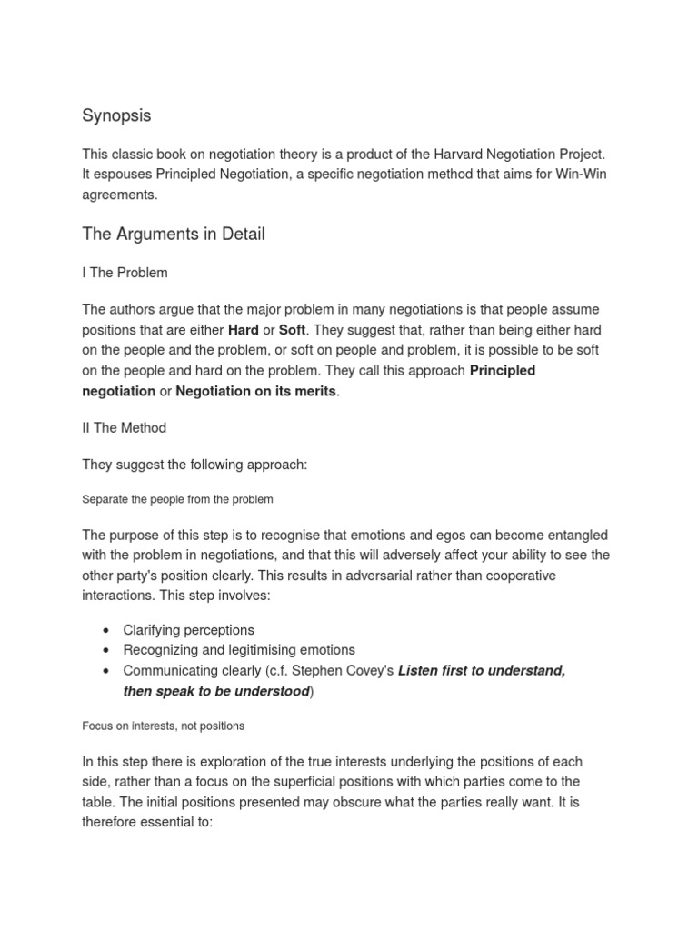 Getting To Yes Summary | Download Free PDF | Negotiation | Epistemology