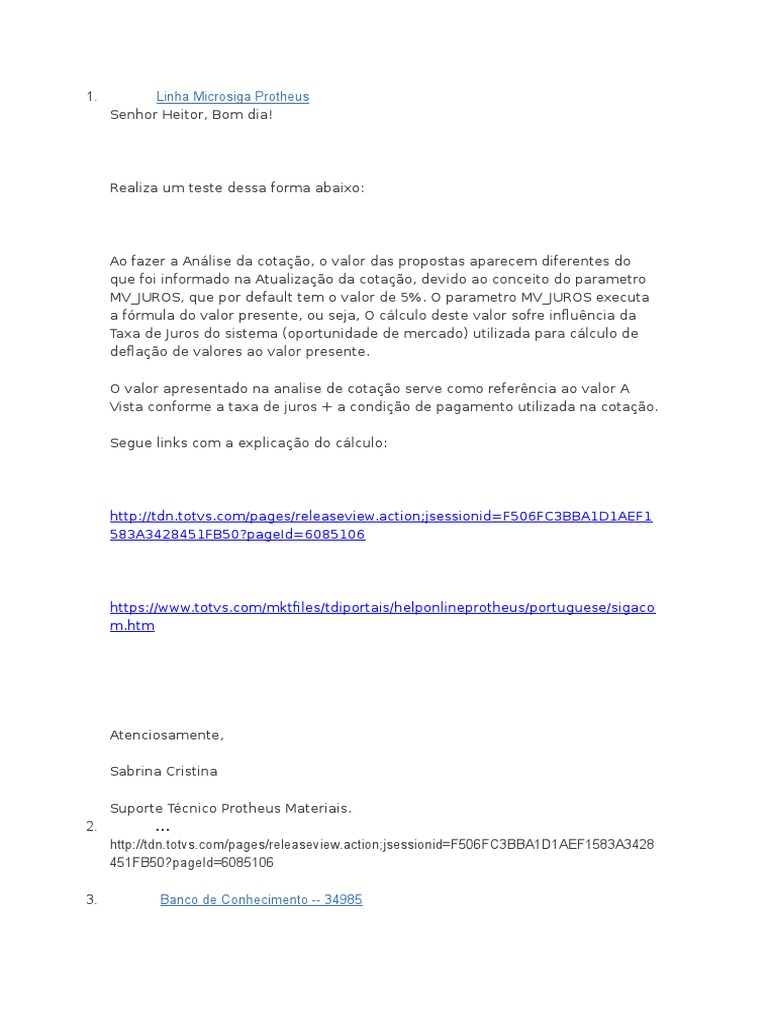 Linha Microsiga Protheus MV Juros | PDF