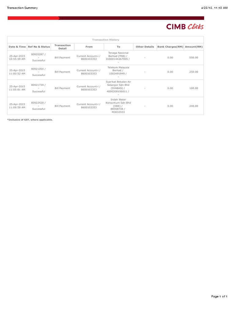 April Bill Transaction Summary | PDF