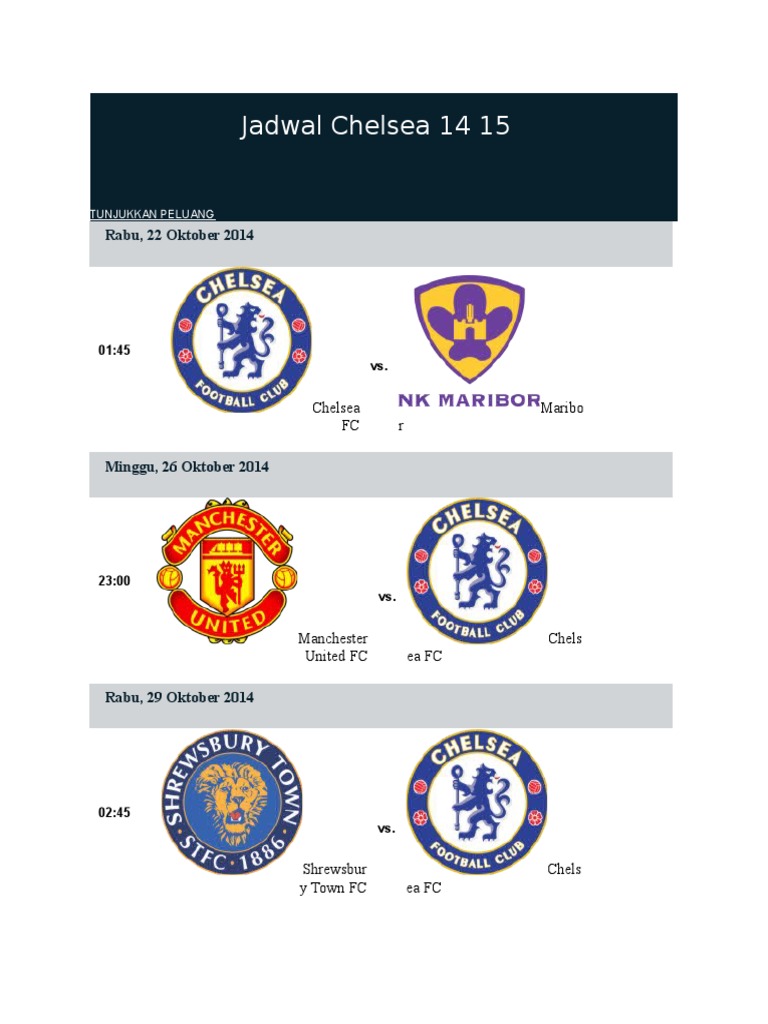 Jadwal Chelsea 14 15 | PDF