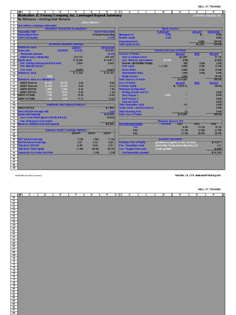 Core Lbo Model | PDF | Refinancing | Debt