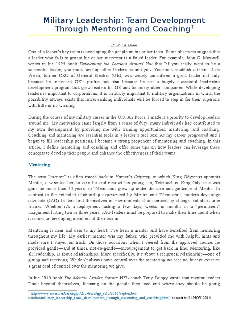 Military Leadership- Team Development Through Mentoring and Coaching ...