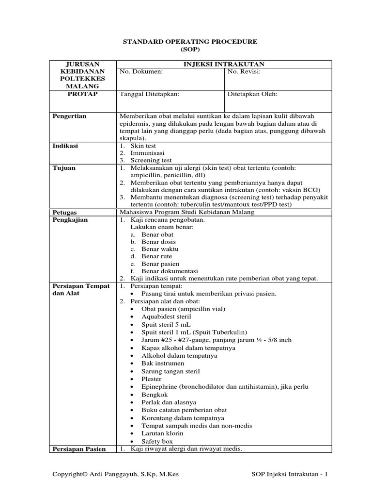 Sop Injeksi Intrakutan PDF | PDF