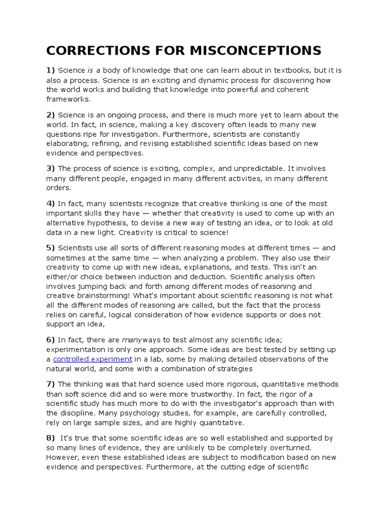 Corrections For Misconceptions | PDF | Scientific Method | Science