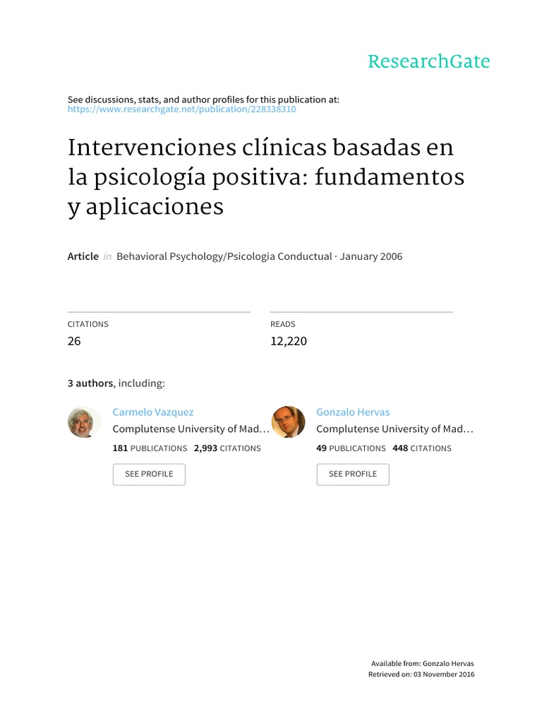 Intervenciones Basadas en La Psicologia Positiva | PDF | Bienestar | Las emociones