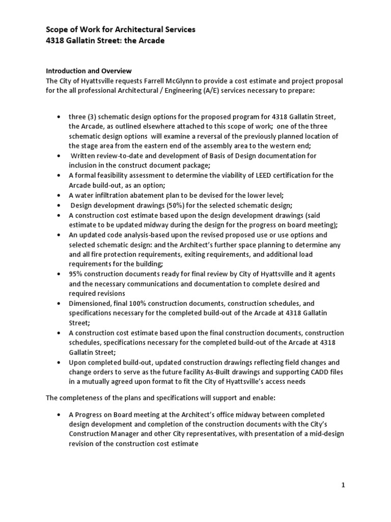 3 Arcade Building Project Design Scope of Work Owners Project ...