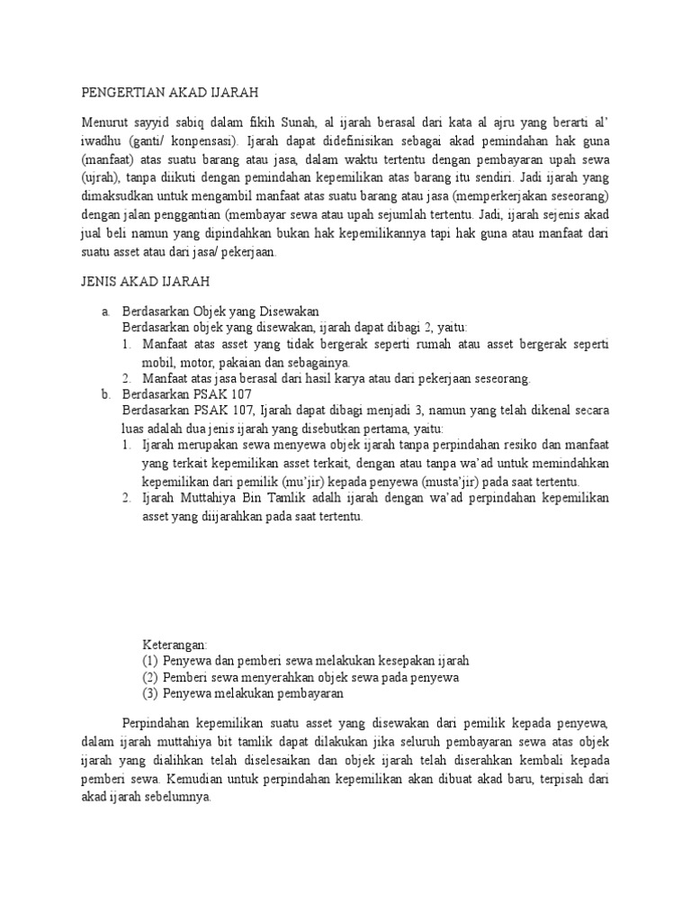 Pengertian dan Jenis Akad Ijarah | PDF | Hukum
