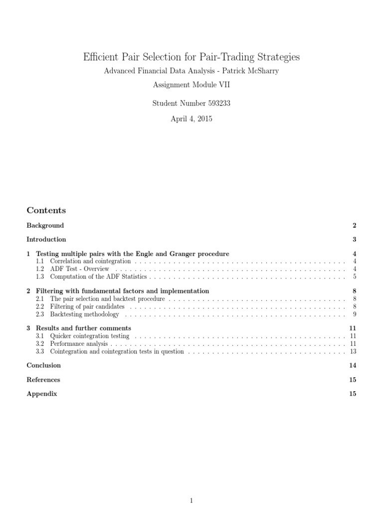Efficient Pair Selection For Pair-Trading Strategies | PDF | Teaching ...