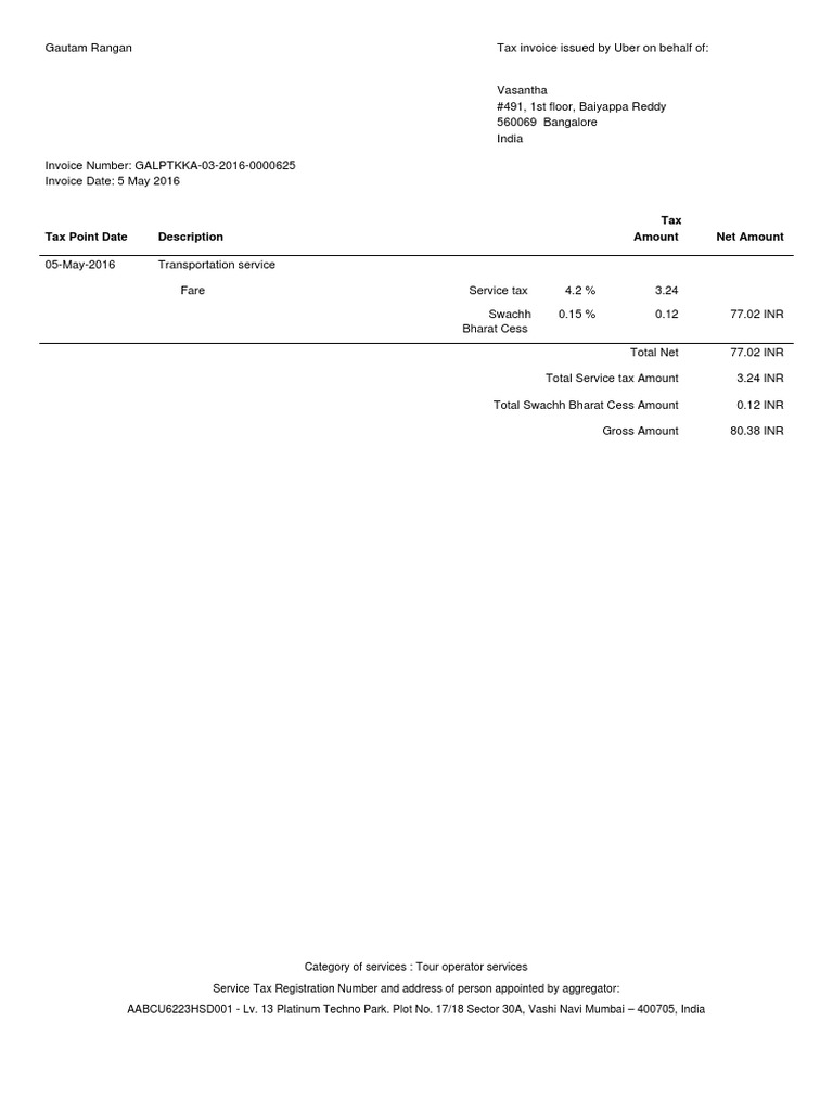 Uber Service Tax Invoice | PDF | Business | Technology & Engineering