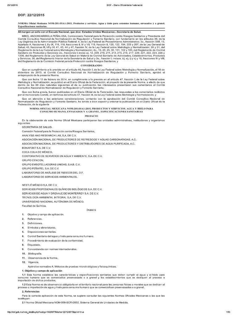 NOM-201-SSA1-2015. Agua y hielo para consumo humano.pdf