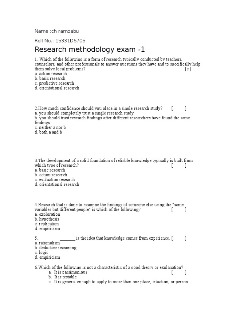 Research Methodology Exam | PDF | Hypothesis | Sampling (Statistics)