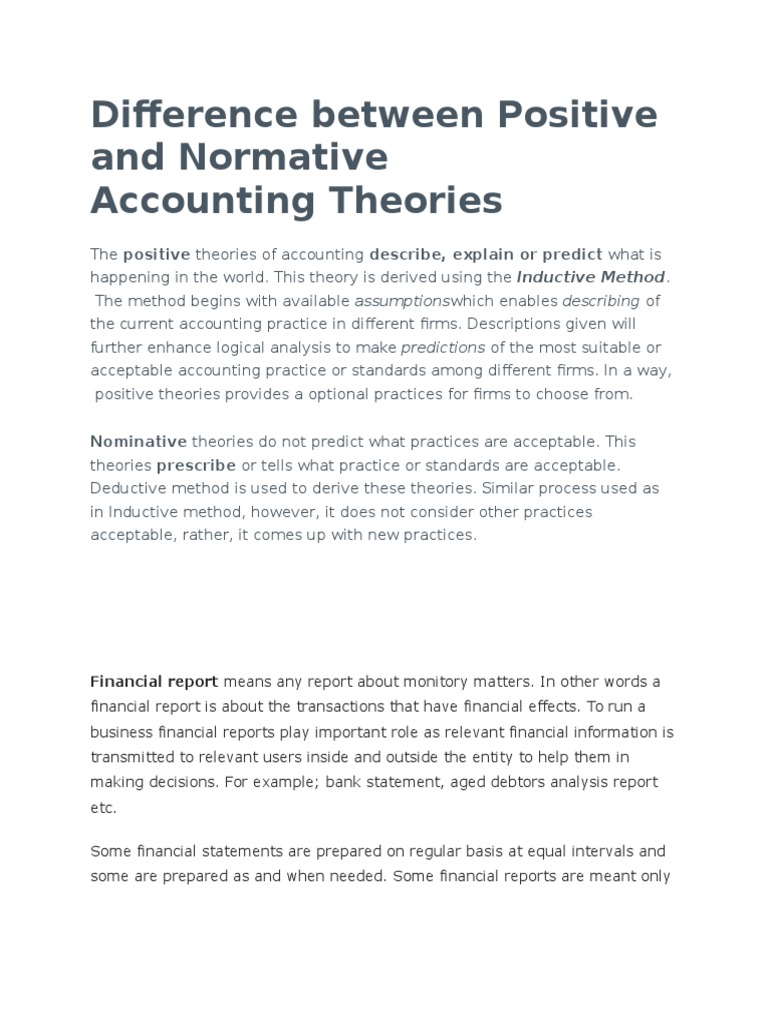 Difference Between Positive and Normative Accounting | PDF | Financial Statement | Accounting