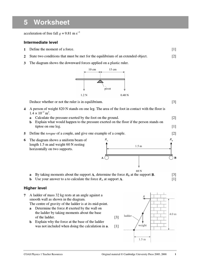 Moments Worksheet | Center Of Mass | Weighing Scale | Free 30-day Trial ...