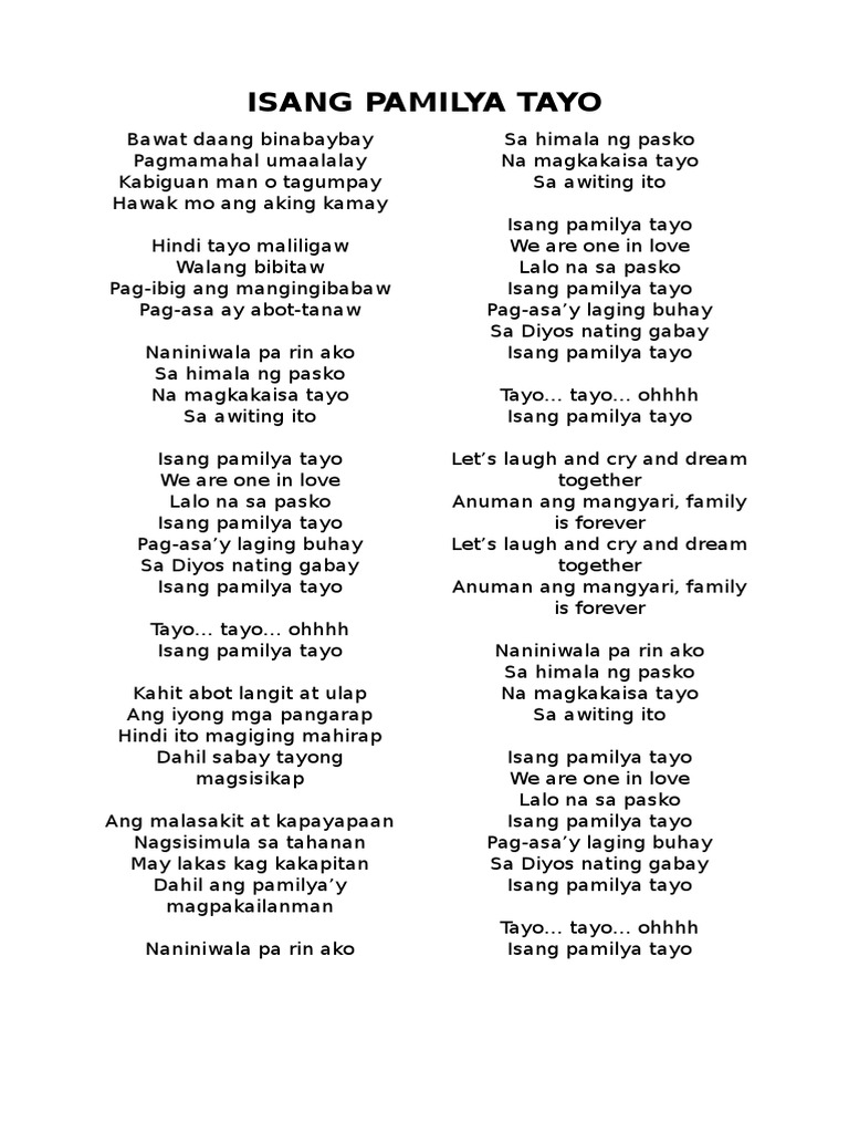 Isang Pamilya Tayo | PDF