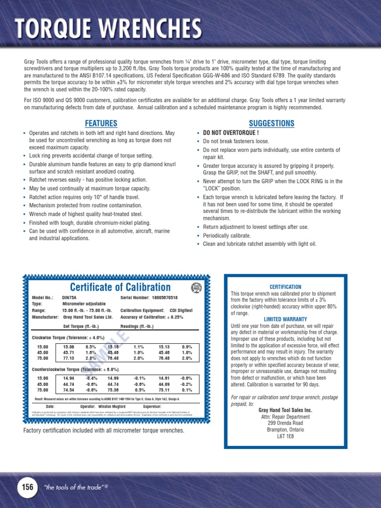 Torque Wrenches PDF | PDF | Calibration | Nature