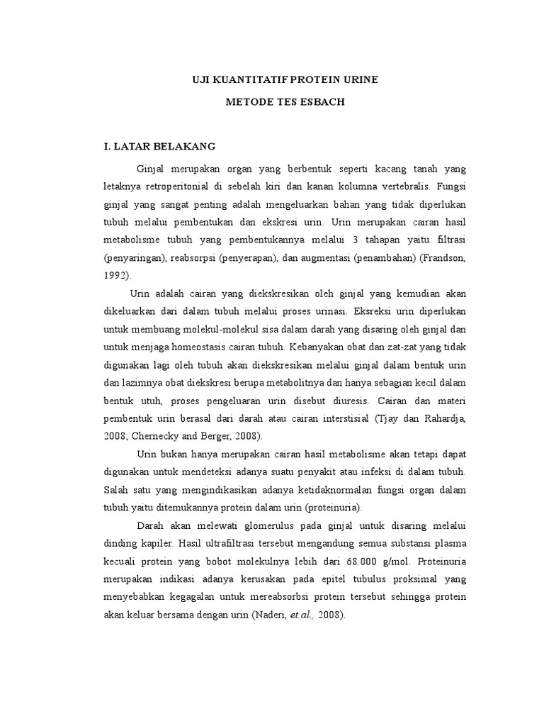 Uji Kuantitatif Protein Urine Metode Esbach | PDF | Sains & Matematika
