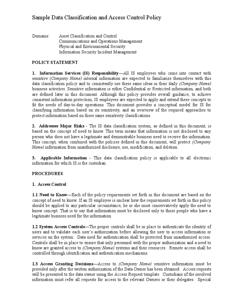 Sample Data Classification Policy | PDF | Access Control | Computer ...