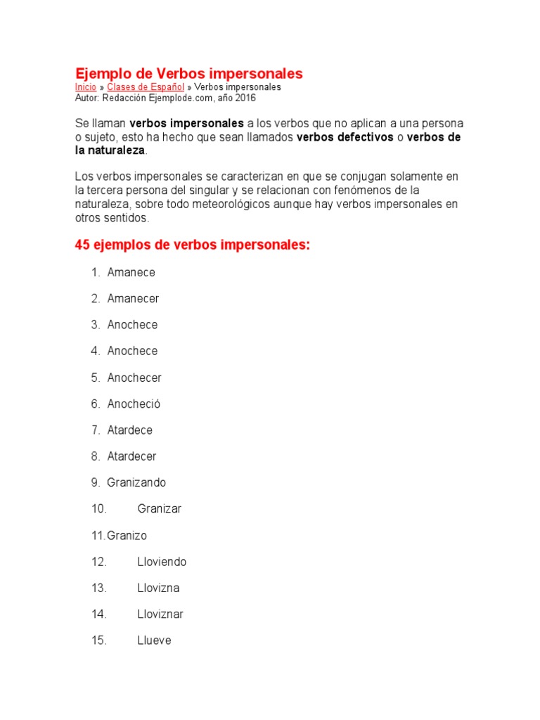 Verbos Impersonales | PDF