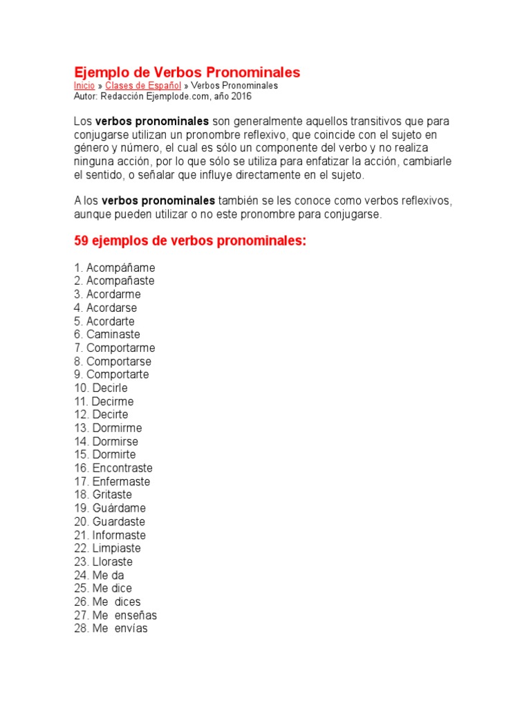 Ejemplo de Verbos Pronominales | PDF