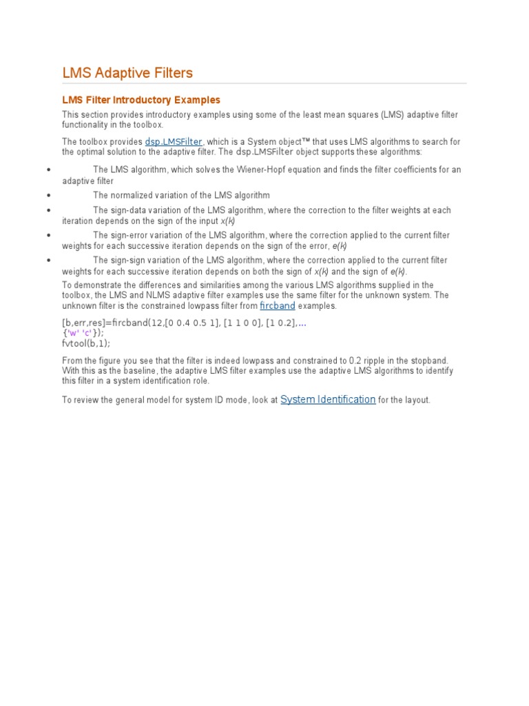 LMS Adaptive Filters | PDF | Digital Signal Processing | Systems Science