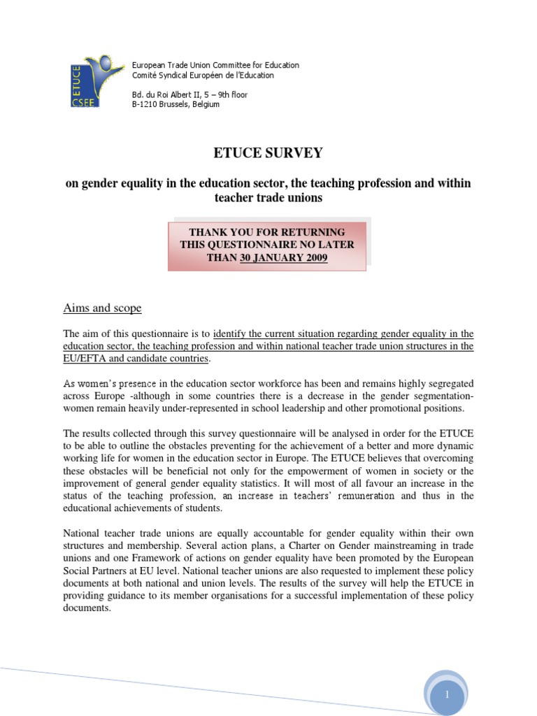 Questionnaire Gender Equality Final en | PDF | Gender Mainstreaming ...