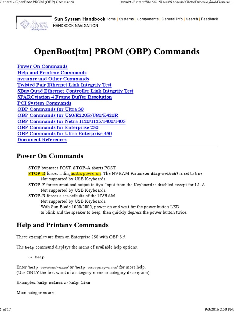 General - OpenBoot PROM (OBP) Commands | PDF | Booting | Classes Of Computers