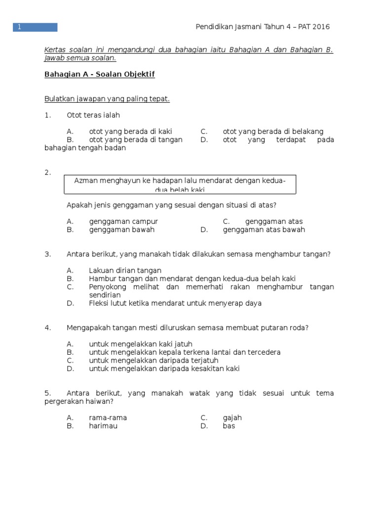 Soalan PJ t4 - Pat 2016 | PDF
