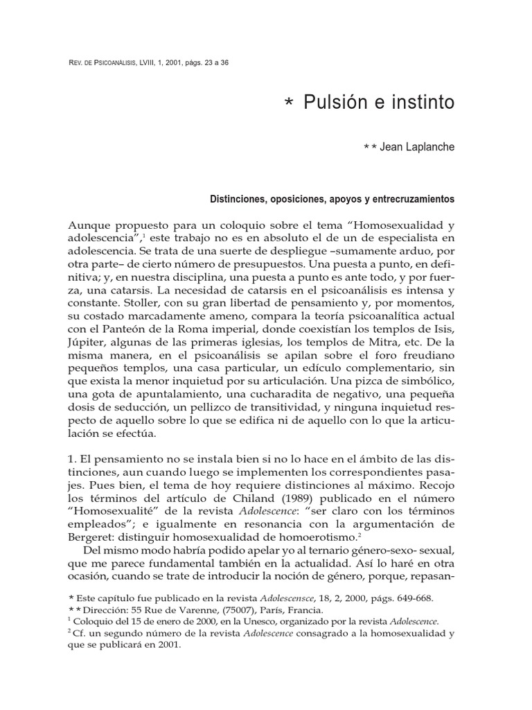 Pulsión e Instinto en Freud | PDF | Teoría de apego | Mente inconsciente