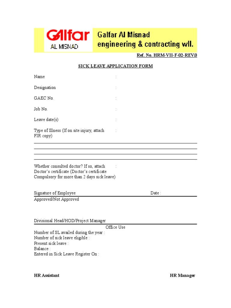 Sick Leave Application Form | PDF