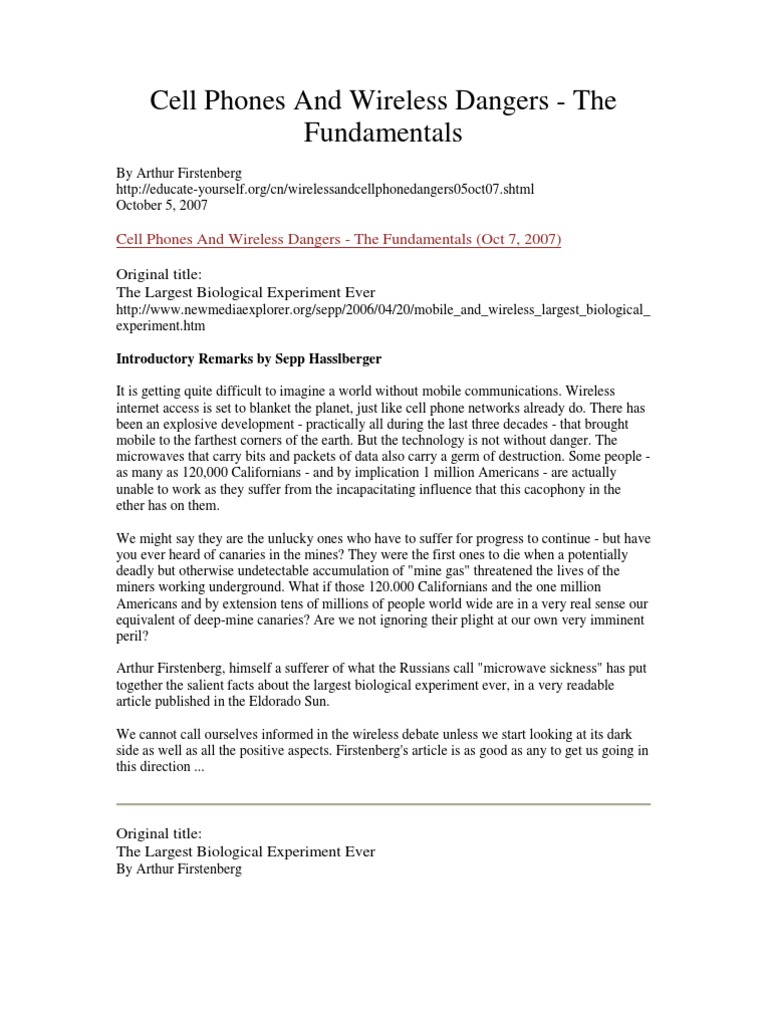 Cell Phones and Wireless Dangers | PDF | Terahertz Radiation ...