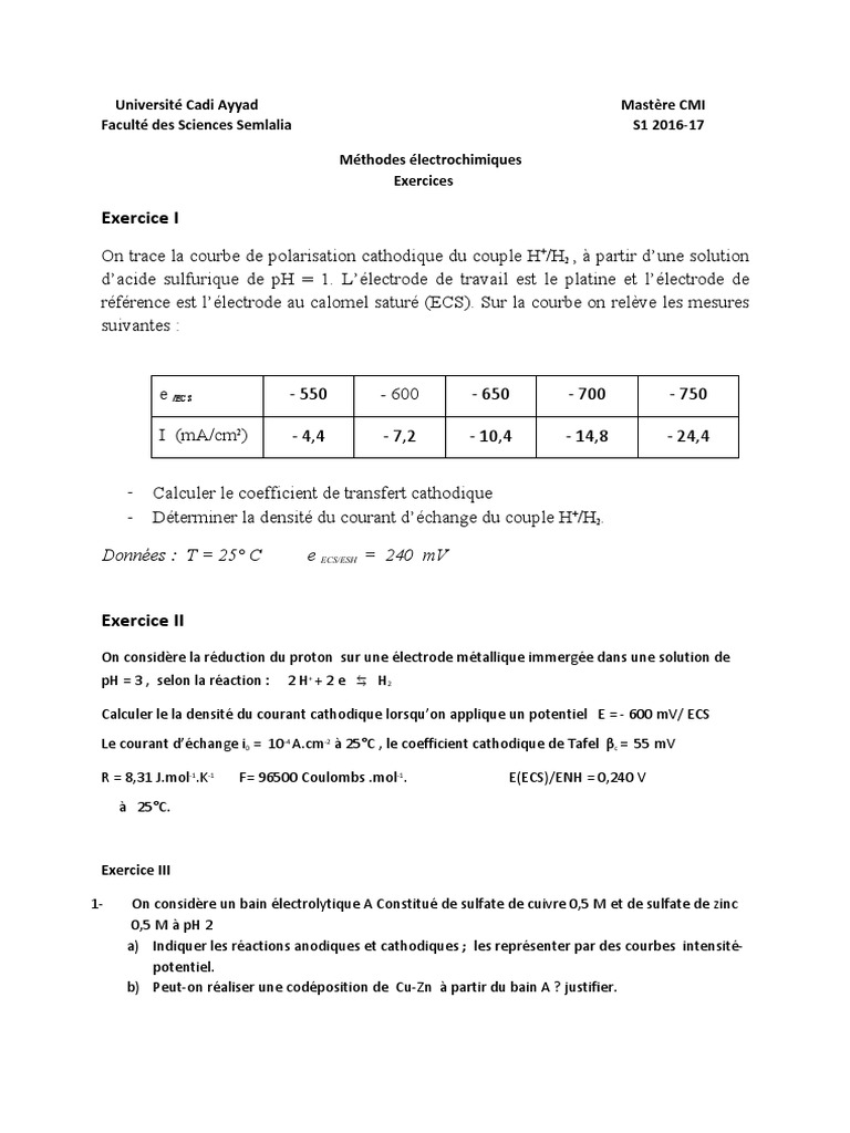 TD Electrochimie | PDF