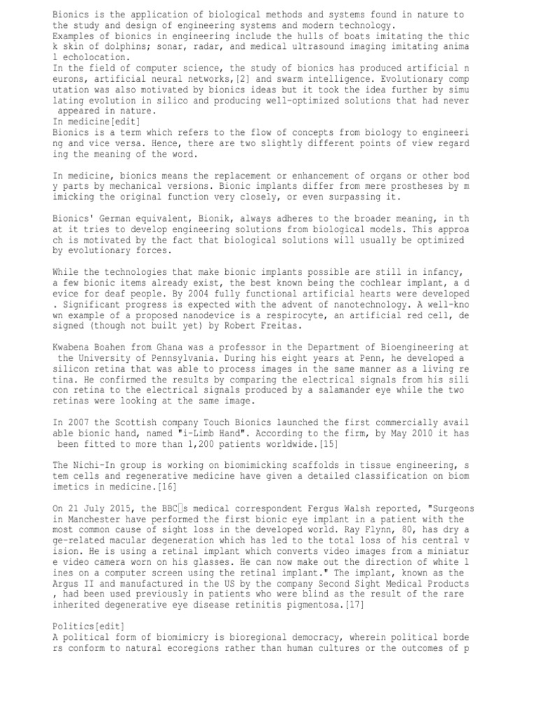 Application of Bionics | PDF | Biology | Science And Technology