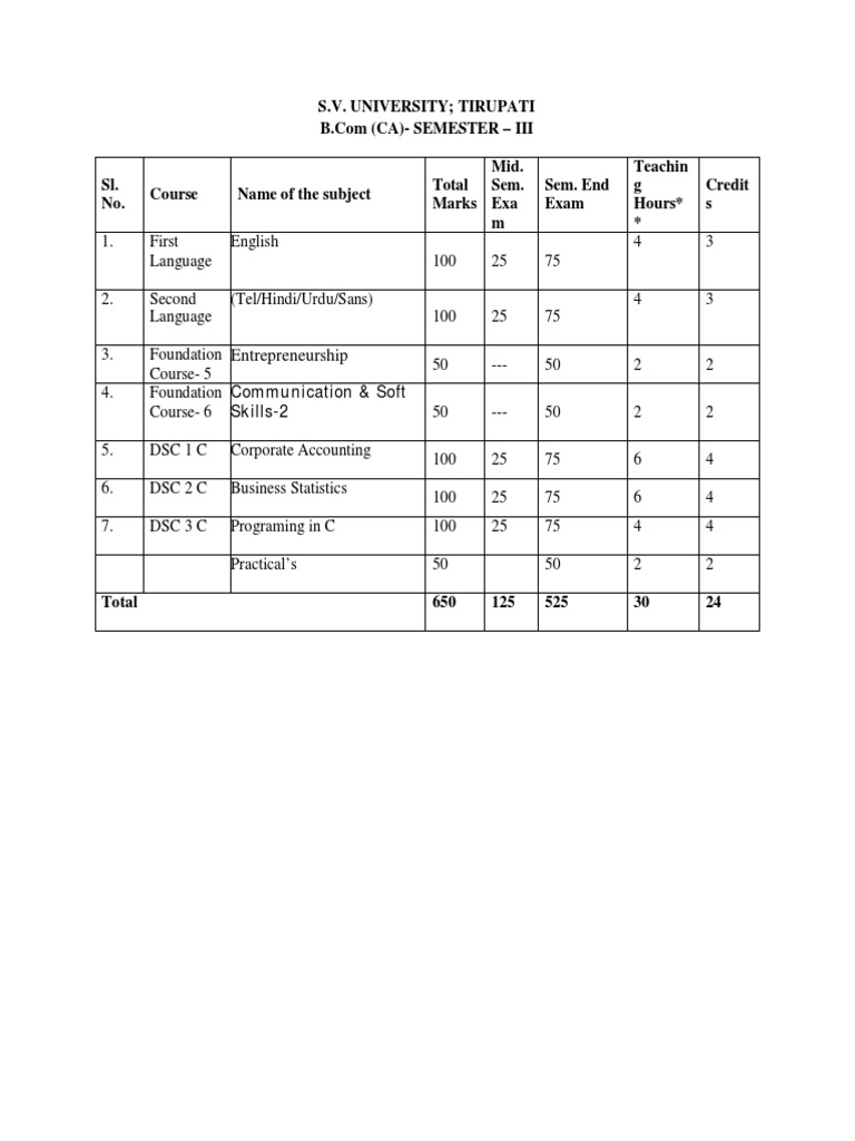Svu Bcom Ca Syllabus Iii And Iv Pdf C Programming Language Pointer Computer Programming