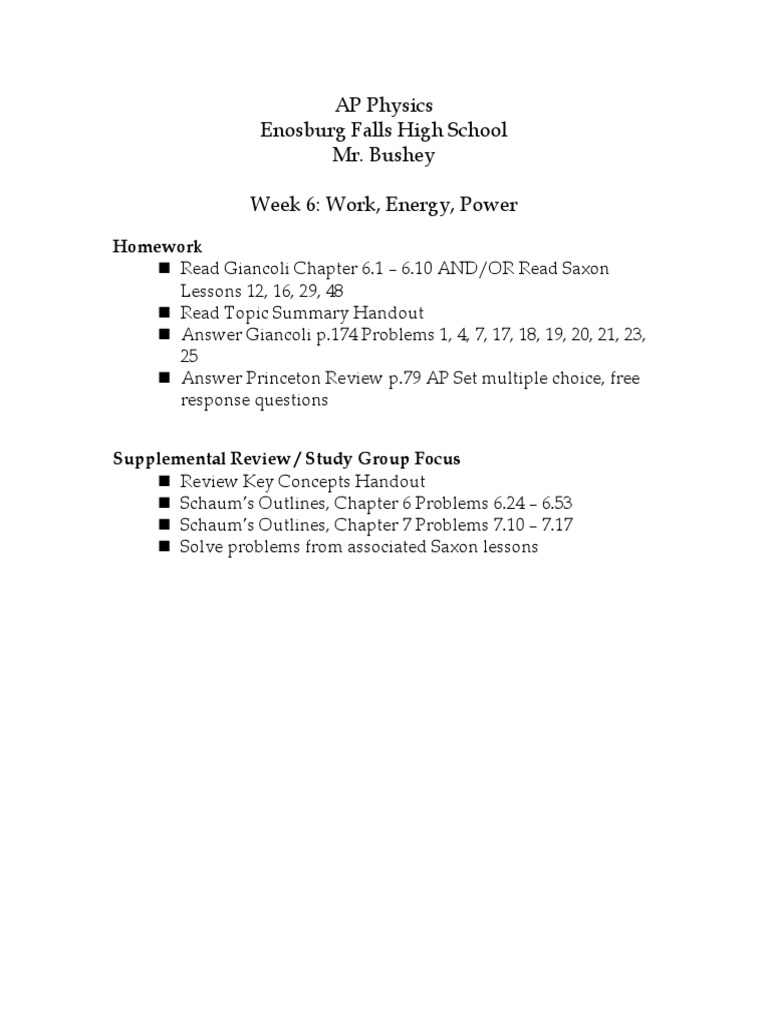 AP Physics Work Energy Power PDF | PDF | Potential Energy | Force