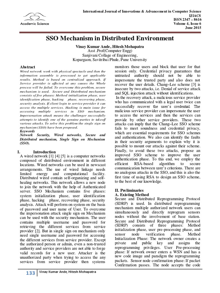 SSO Mechanism in Distributed Environment PDF | PDF