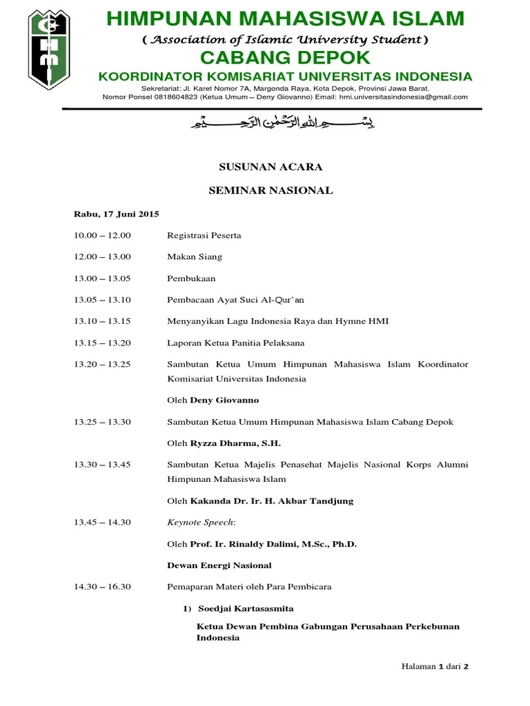 Susunan Acara - Seminar Nasional | PDF