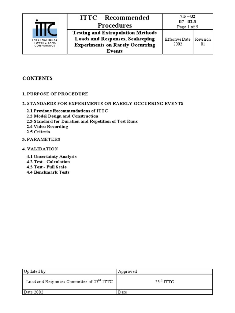 ITTC Notes On Seakeeping Test 75-02-07-023 | PDF | Experiment | Ships