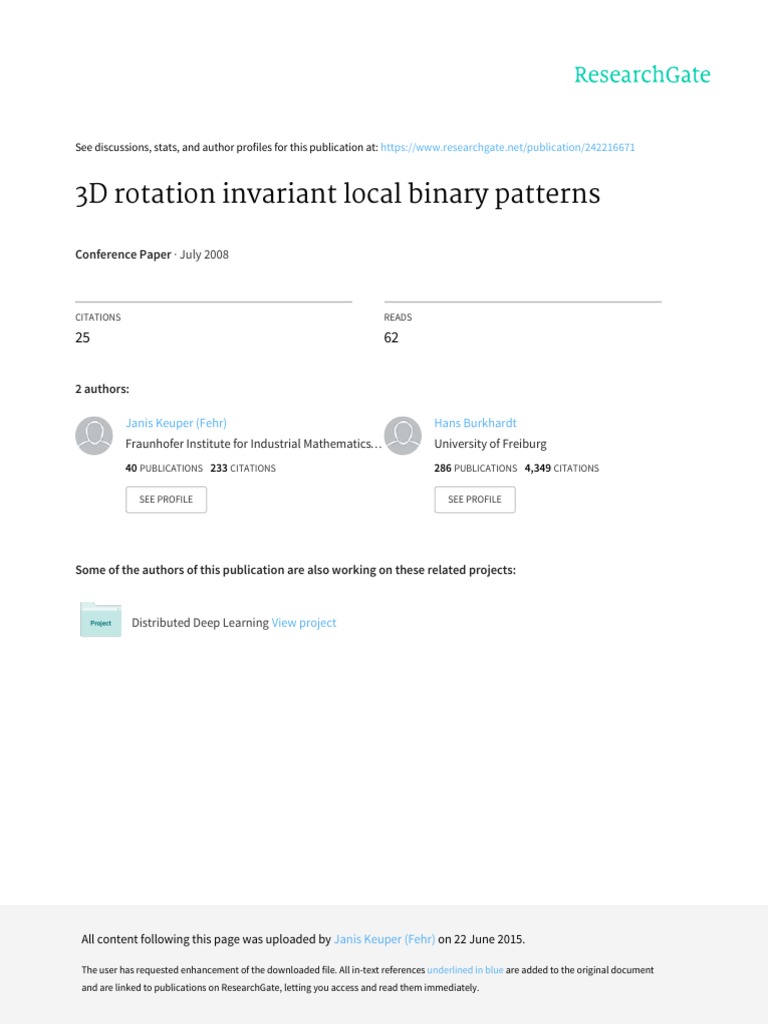 3D Rotation Invariant Local Binary Patterns | PDF | Sphere | Mathematical Analysis
