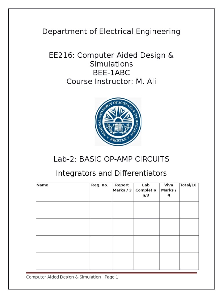 Integrator And Differentiator Lab Report Pdf Operational Amplifier