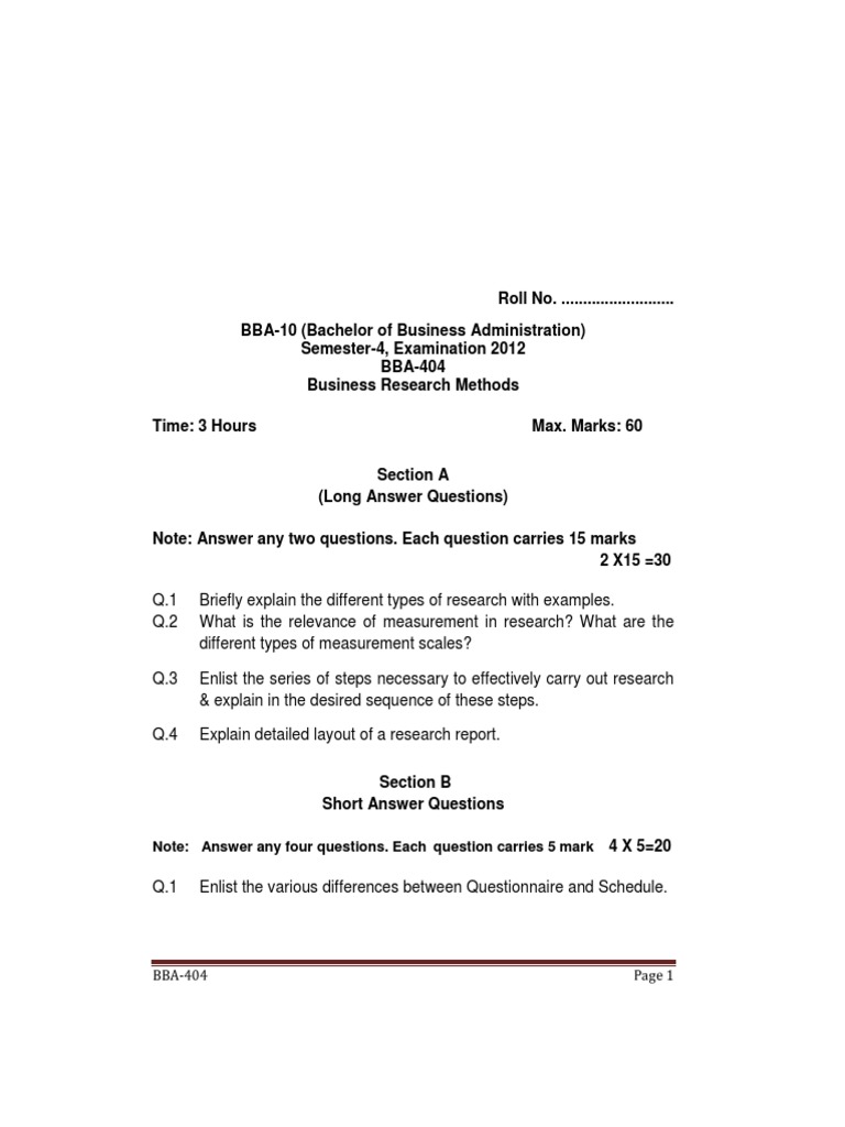 BBA Questions | PDF | Survey Methodology | Sampling (Statistics)