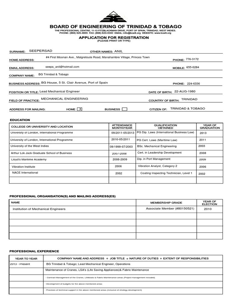 Engineer Registration Form | PDF | Identity Document | Science