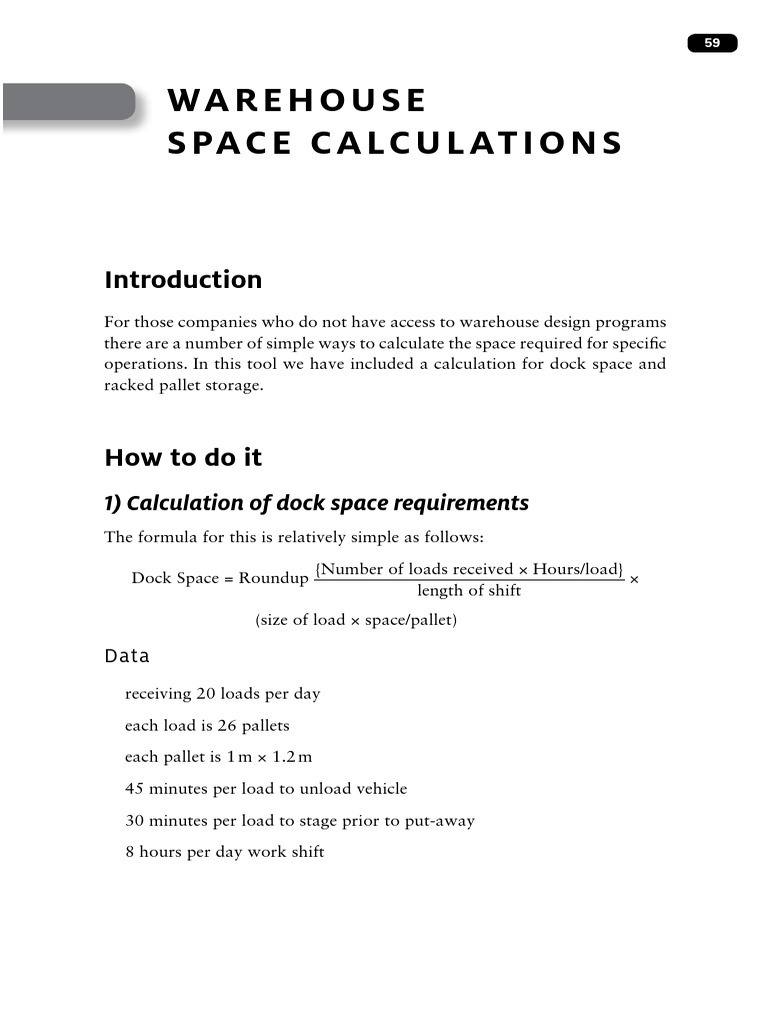 Warehouse Space Calculations | PDF | Pallet | Warehouse