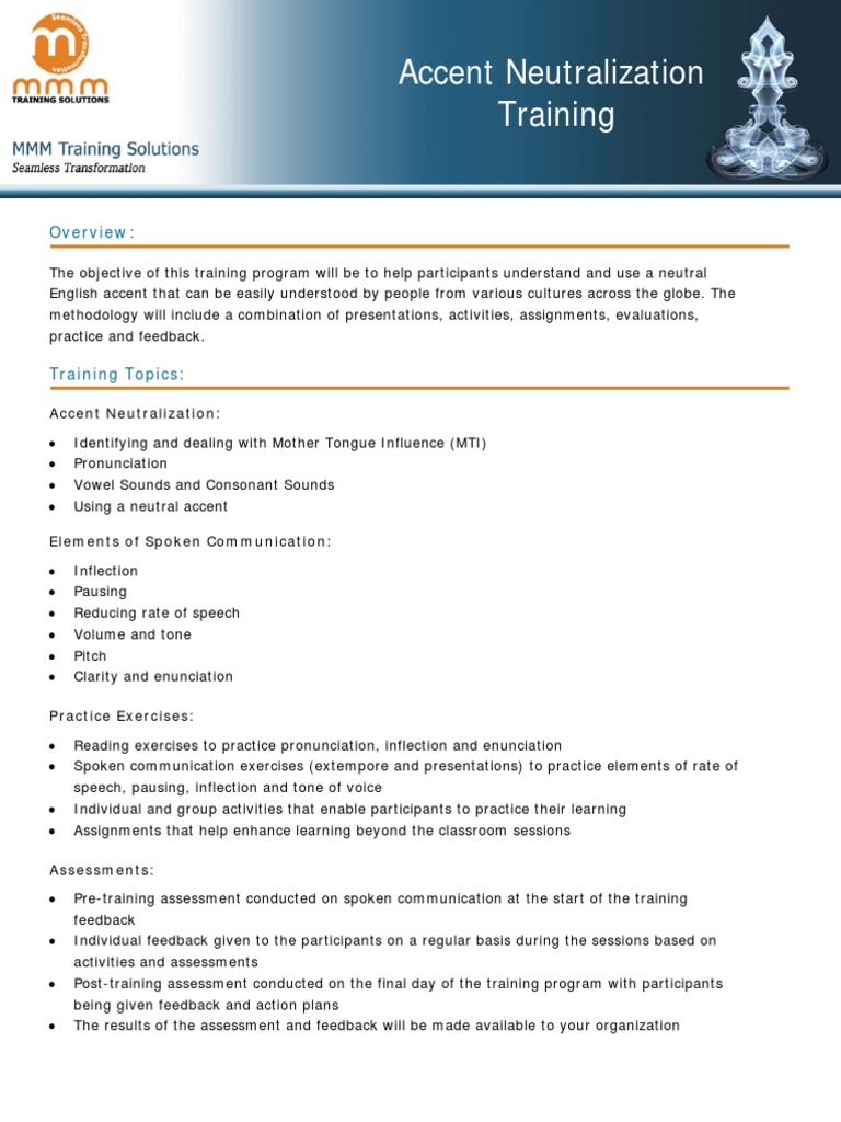 Accent Neutralization Training Outline | PDF
