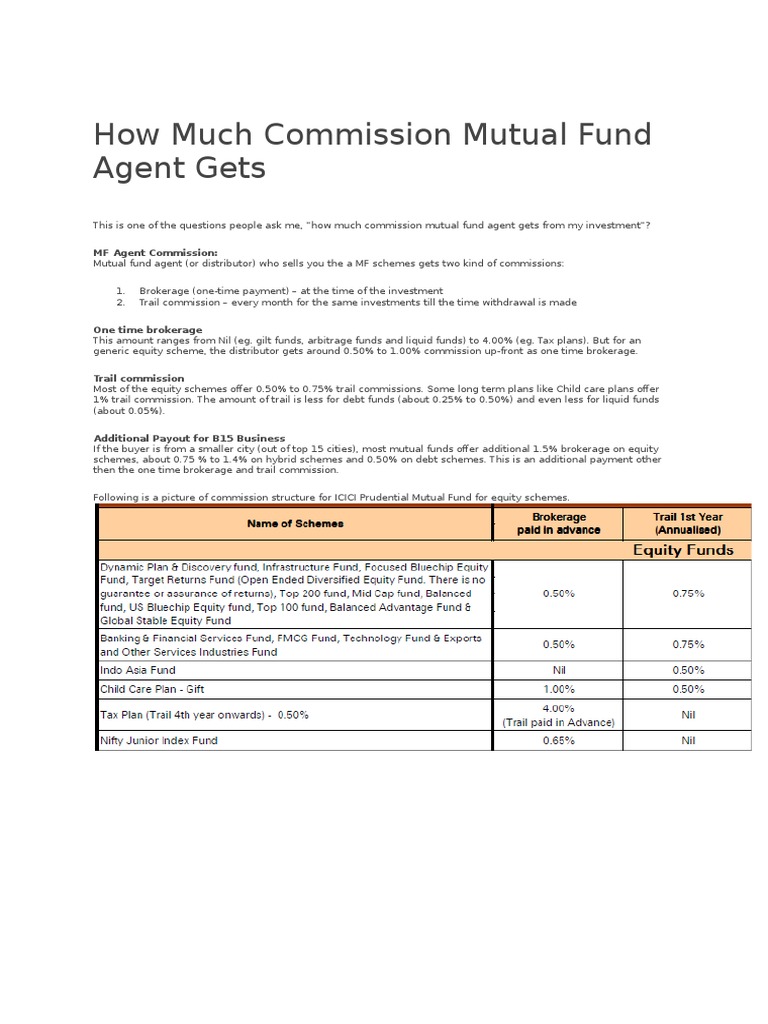 Mutual Fund Agent Commission Breakdown | PDF | Mutual Funds ...