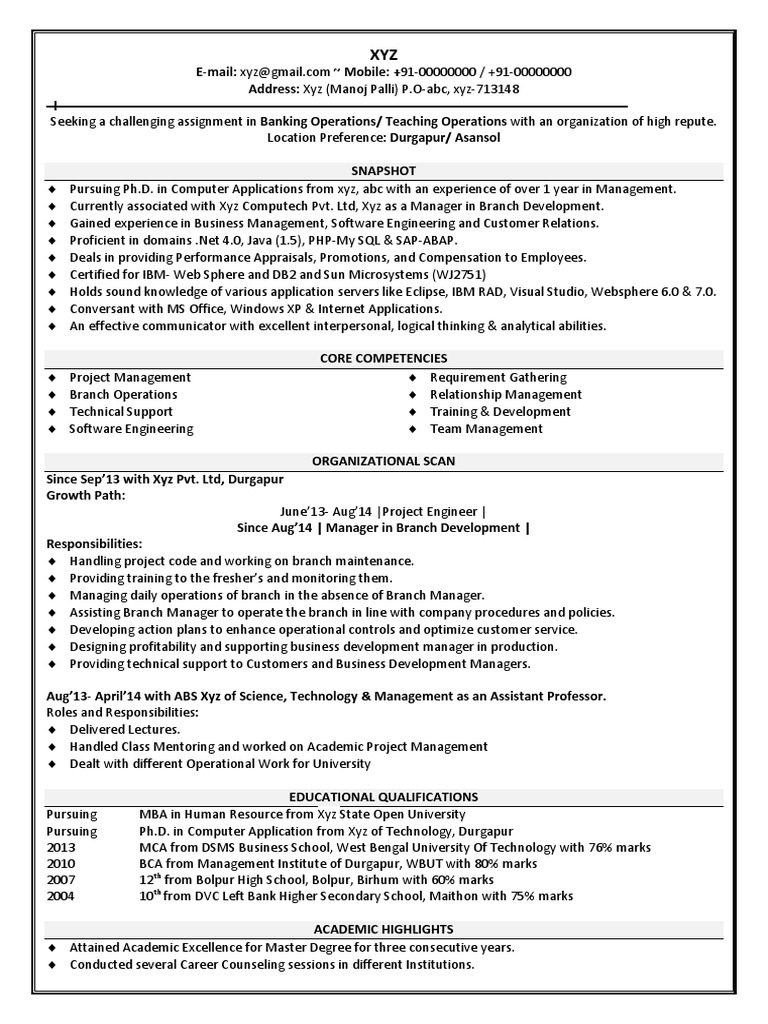 Bankingfresher Resume Sample PDF | PDF | Ibm Db2 | Application Server