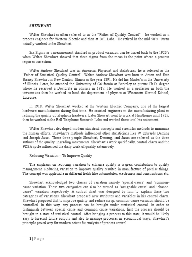 The Father of Statistical Quality Control: An Overview of Walter ...