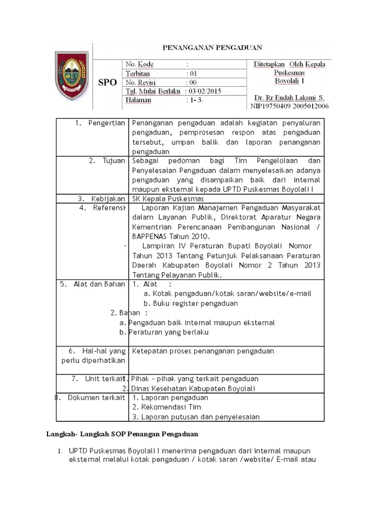 Contoh Spo Pengaduan | PDF
